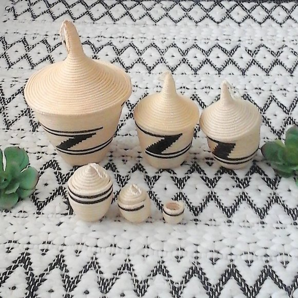 Vintage | Accents | Aztec Stackable Baskets With Lids Set Of 6 | Poshmark